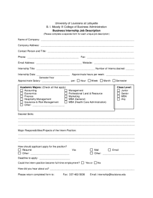Fillable Online Business Internship Job Description Fax Email Print - pdfFiller