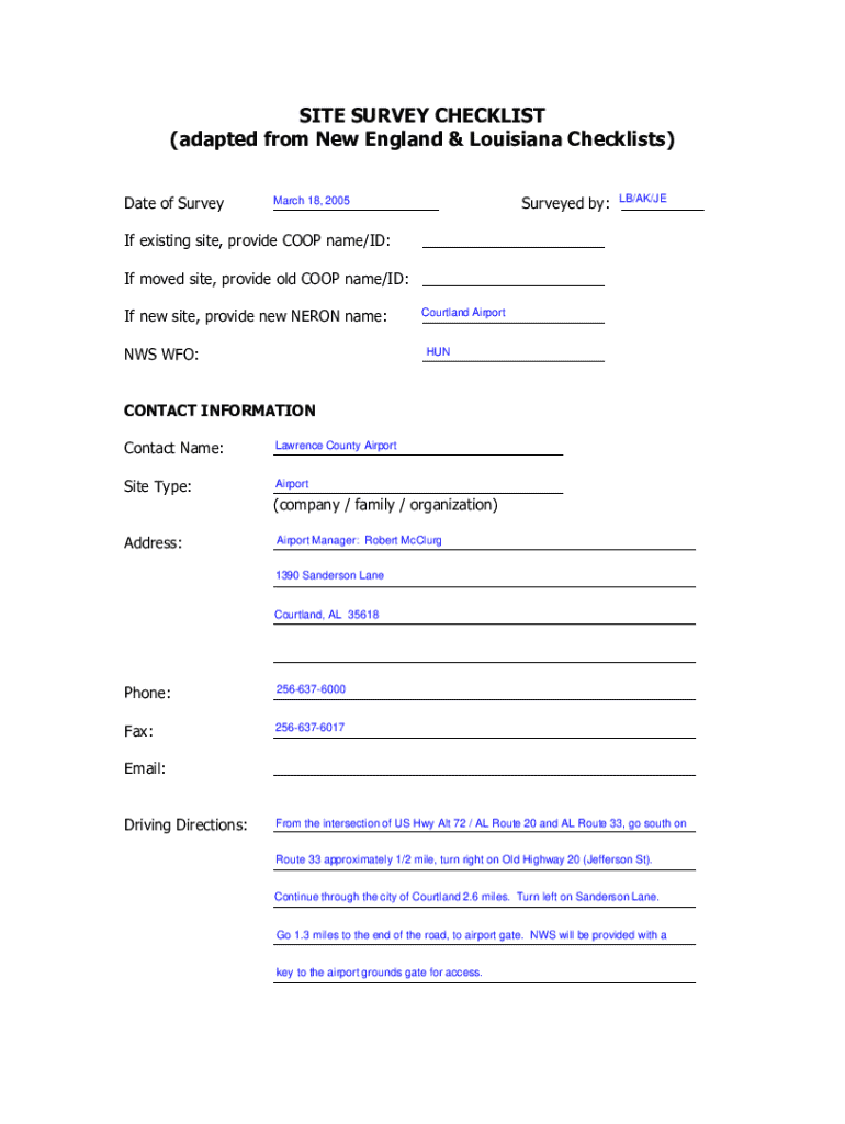 Fillable Online Site Survey Checklist Fax Email Print - pdfFiller