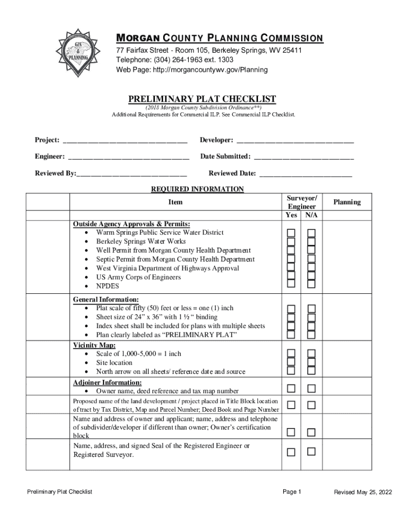 Fillable Online Morgan County Planning Commission Preliminary Plat ...