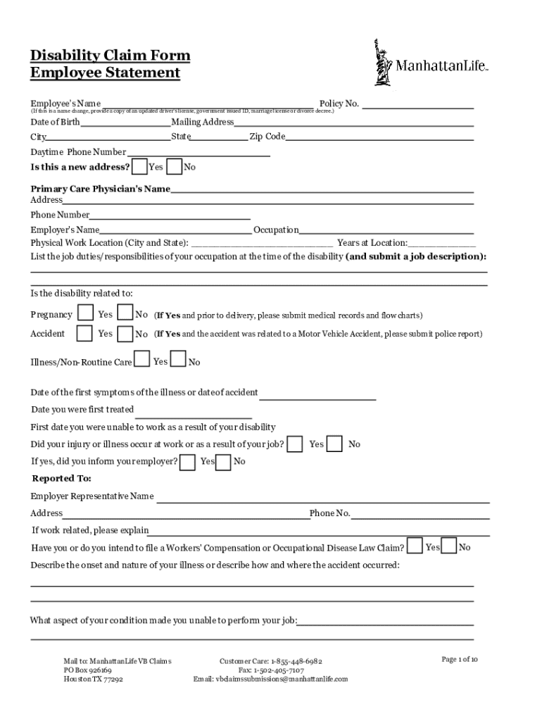 Fillable Online Disability Claim Form Fax Email Print - pdfFiller