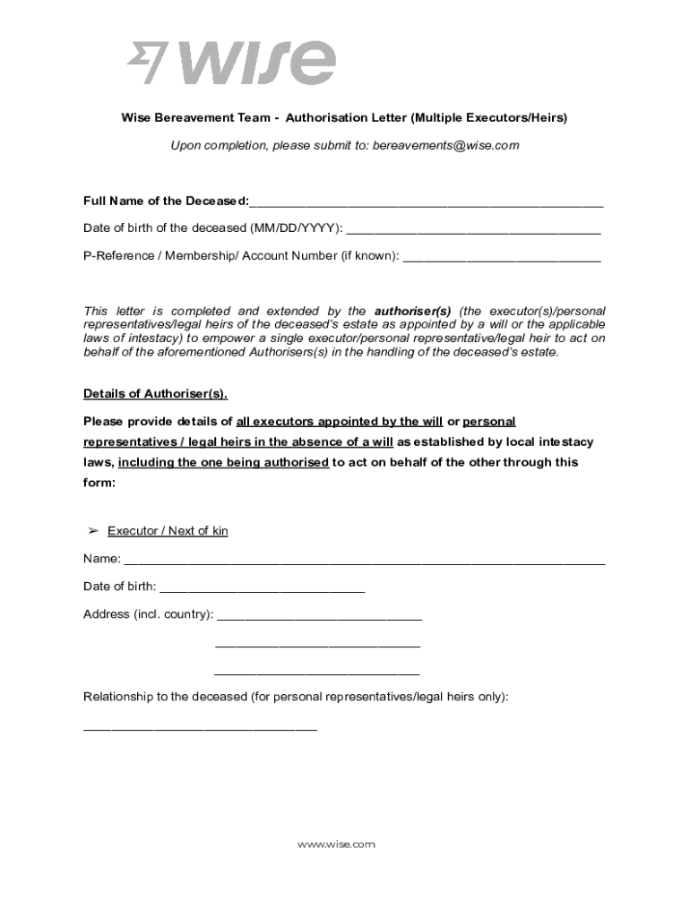 Fillable Online Authorisation Letter for Executors/heirs Fax Email Print - pdfFiller