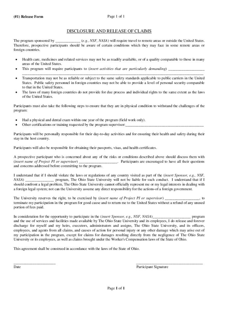 Fillable Online Disclosure and Release of Claims Fax Email Print ...