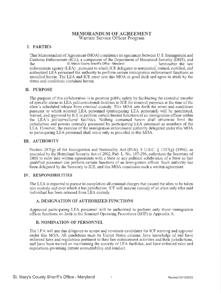 Fillable Online Memorandum of Agreement - Warrant Service Officer ...
