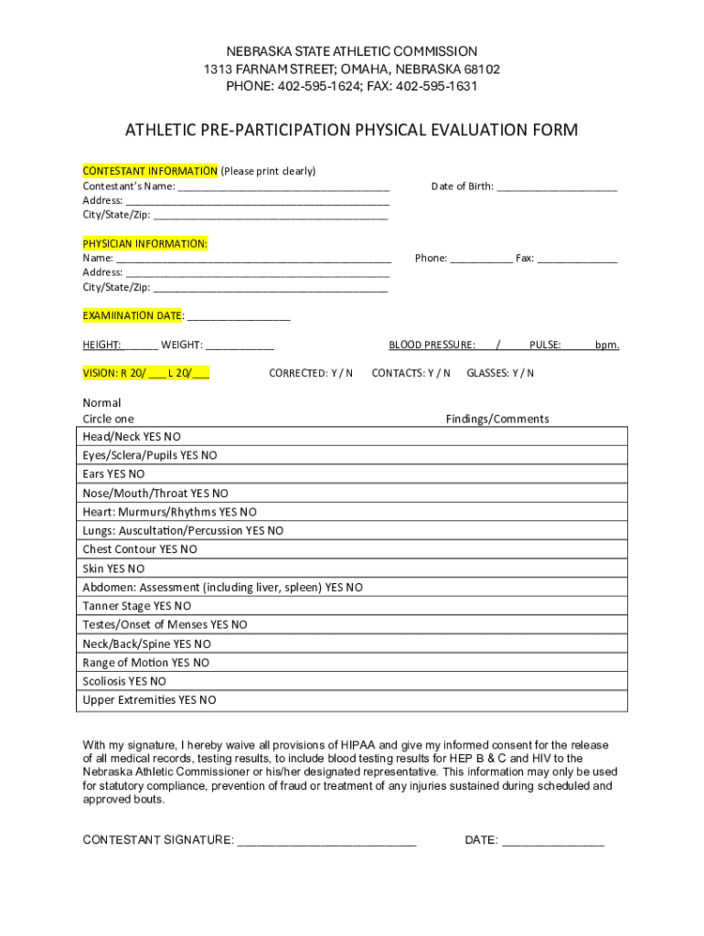 Fillable Online Nebraska State Athletic Commission - Athletic Pre ...