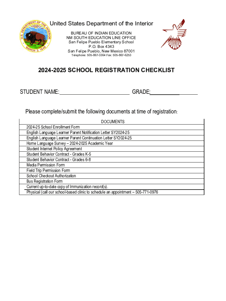 Fillable Online 2024-2025 School Registration Checklist Fax Email Print ...