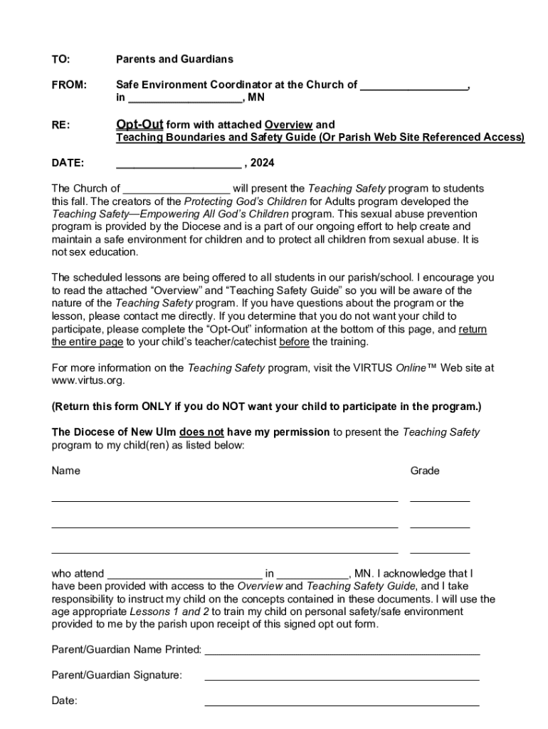 Fillable Online Opt-out of Teaching Safety Program Fax Email Print ...