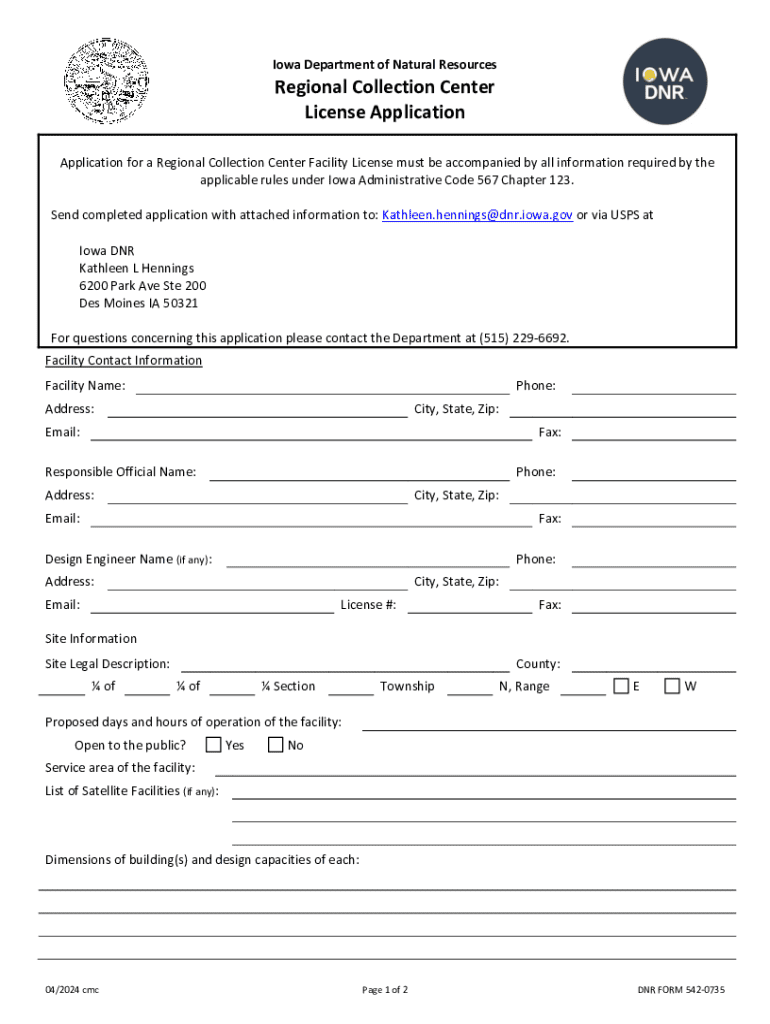 Fillable Online License Application for Regional Collection Center Fax Email Print - pdfFiller