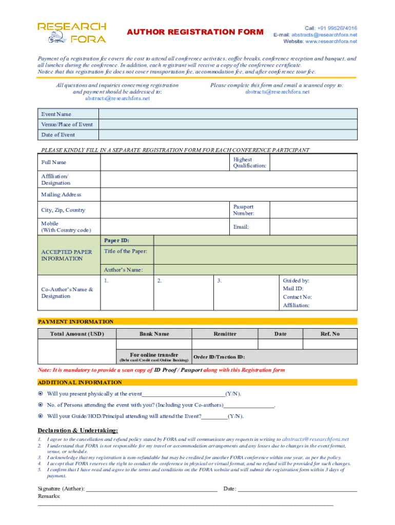 Fillable Online Author Registration for Conference Participation Fax Email Print - pdfFiller
