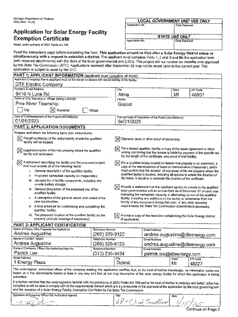 Fillable Online Application for Solar Energy Facility Exemption ...