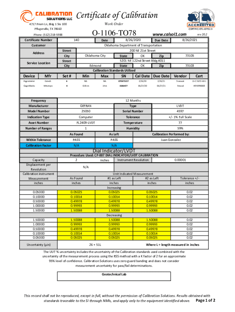 Fillable Online Calibration Certificate Fax Email Print - pdfFiller