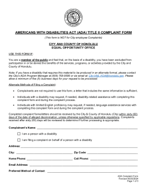 Fillable Online Americans With Disabilities Act (ada) Title Ii ...