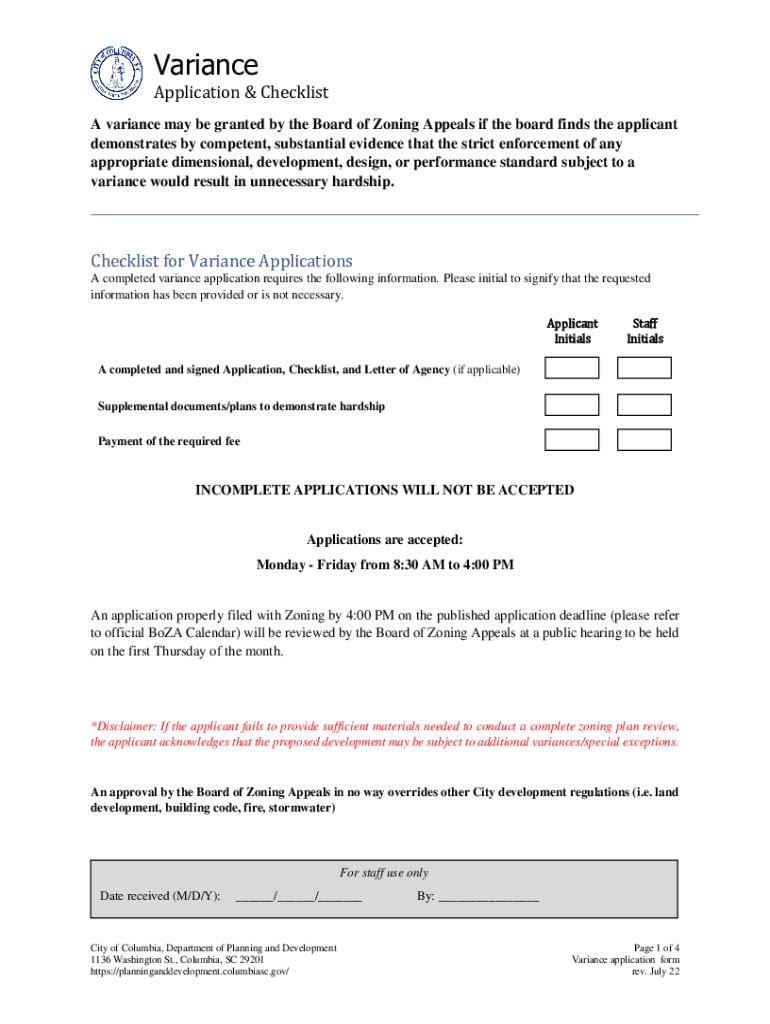 Fillable Online Variance Application & Checklist Fax Email Print ...