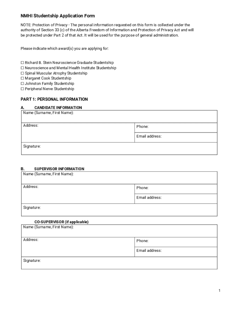 Fillable Online Nmhi Studentship Application Form Fax Email Print ...