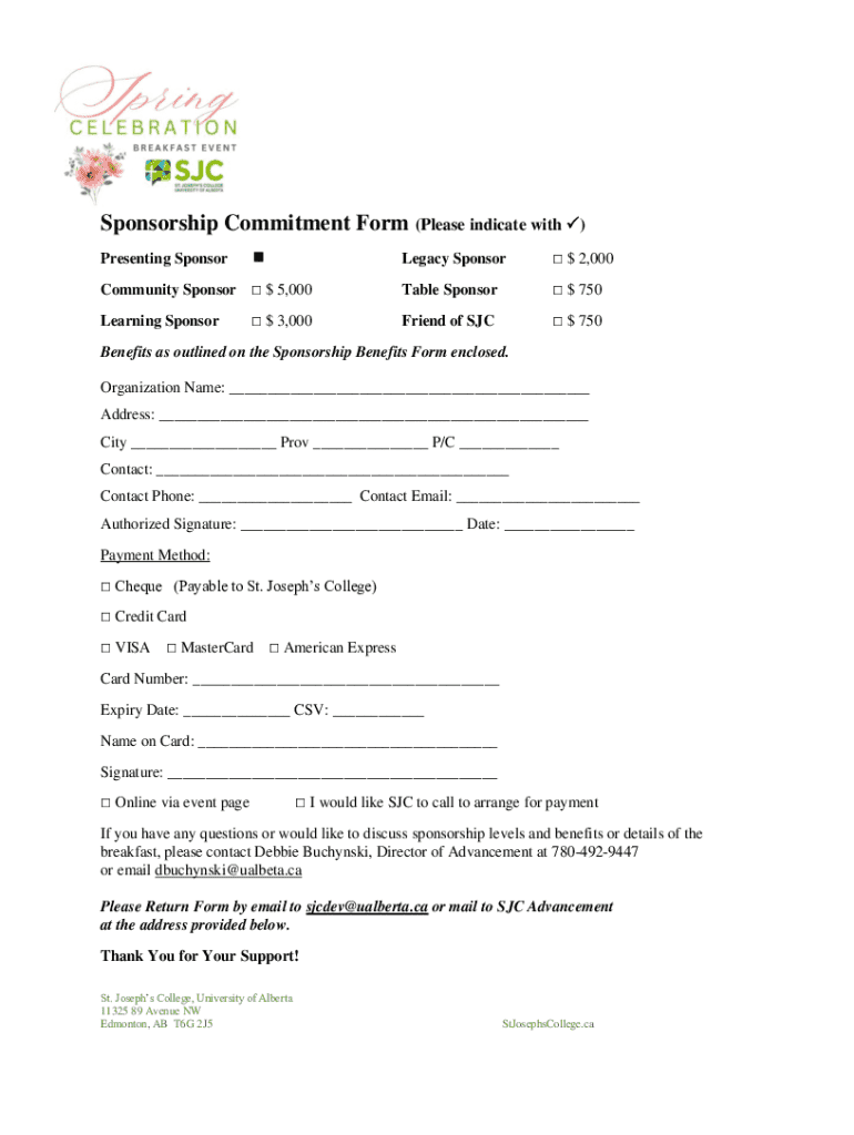 Fillable Online Sponsorship Commitment Form Fax Email Print - pdfFiller