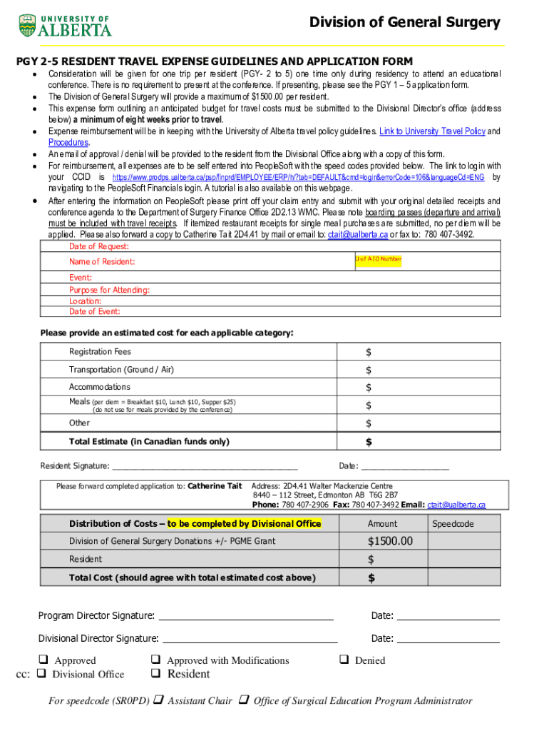 Fillable Online Pgy 2-5 Resident Travel Expense Guidelines Fax Email ...