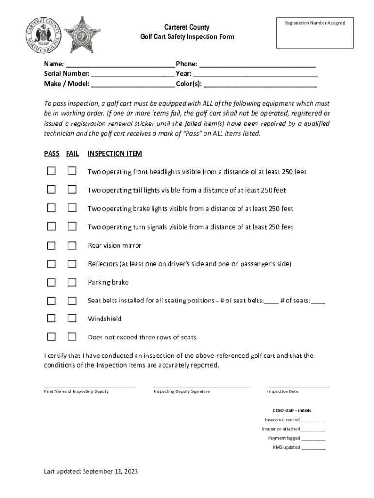 Fillable Online Carteret County Golf Cart Safety Inspection Form Fax ...