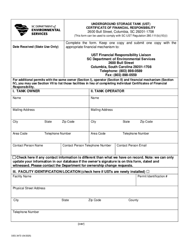 Fillable Online Underground Storage Tank (ust) Certificate of Financial ...