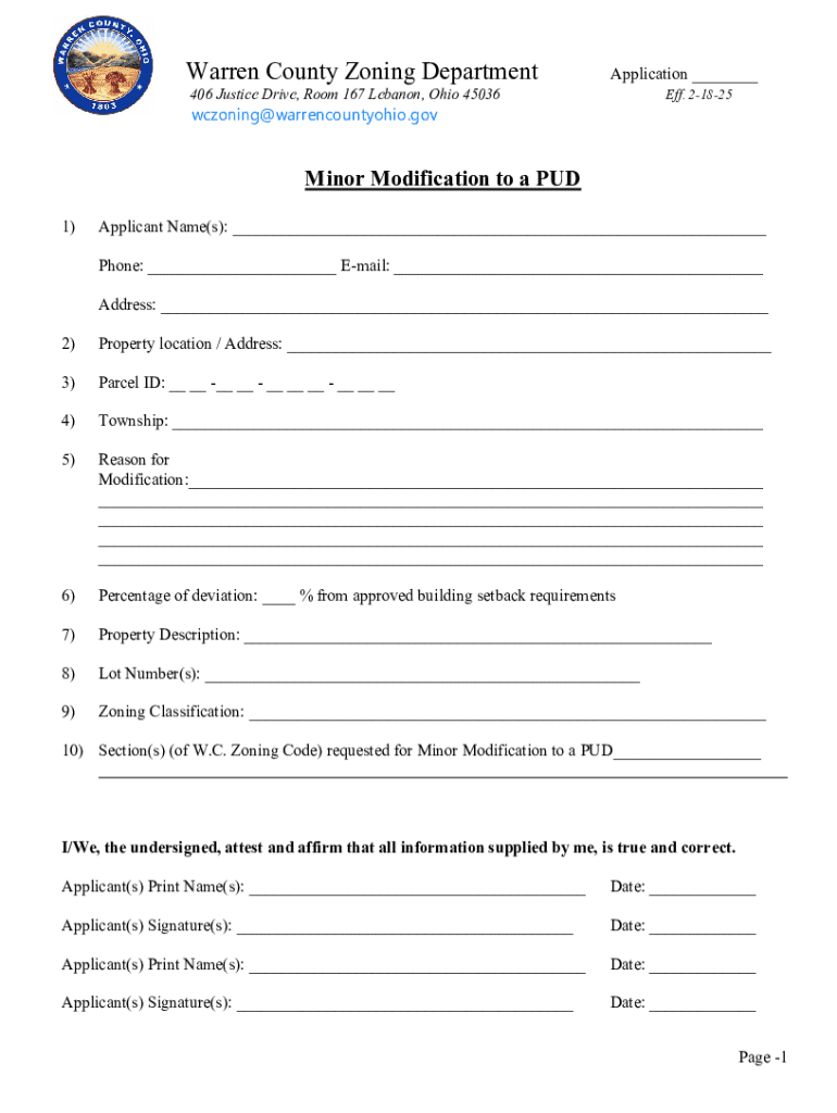 Fillable Online Application for Minor Modification to a Pud Fax Email ...
