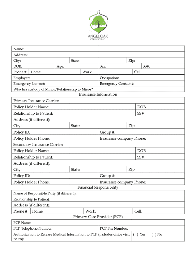 Fillable Online Intake Form for Counseling Services Fax Email Print - pdfFiller