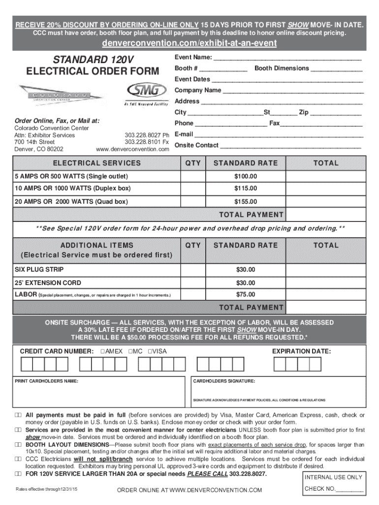 Fillable Online Standard 120v Electrical Order Form Fax Email Print ...