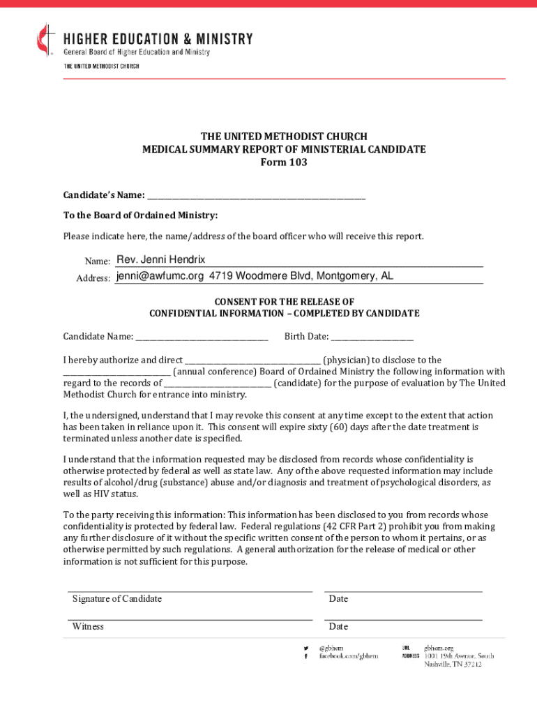 Fillable Online Medical Summary Report of Ministerial Candidate Fax ...