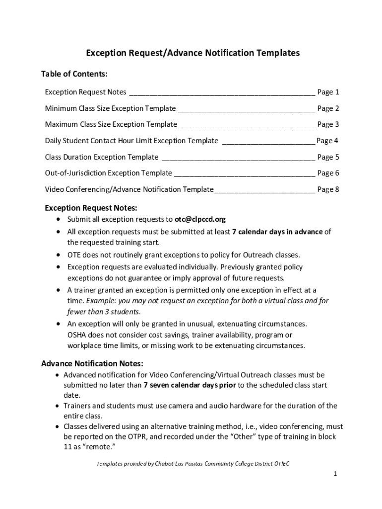 Fillable Online Exception Request and Advance Notification Forms Fax Email Print - pdfFiller