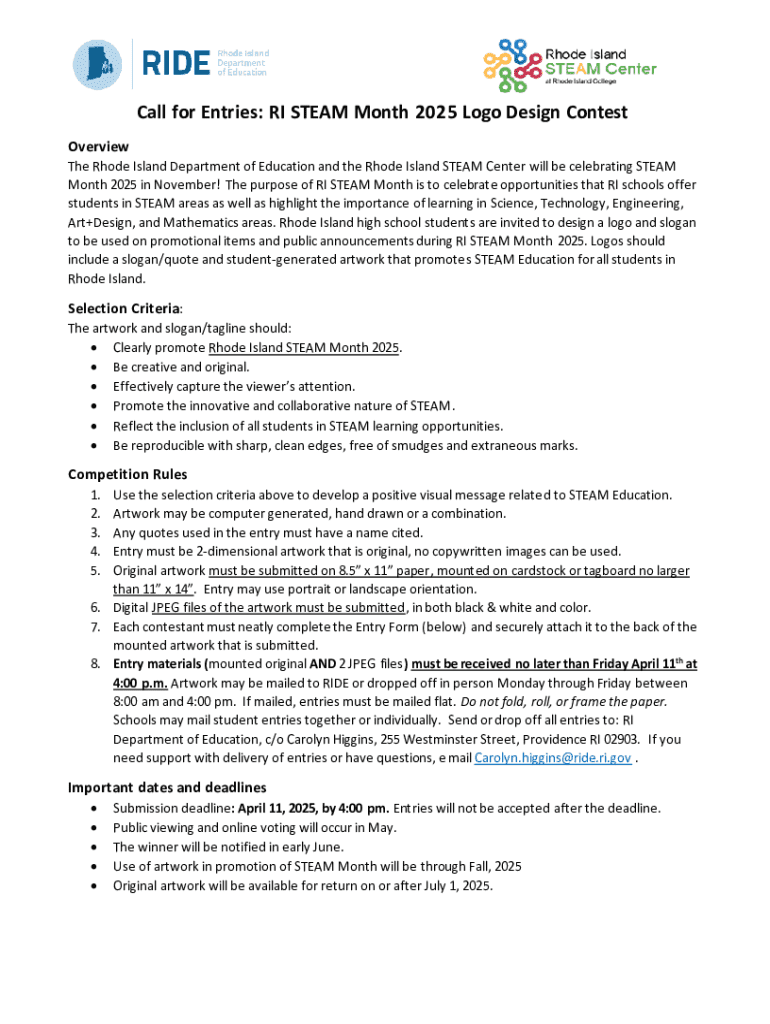 Fillable Online Call for Entries: Ri Steam Month 2025 Logo Design ...