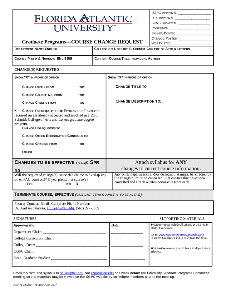 Graduate Programs-course Change Request Doc Template | pdfFiller
