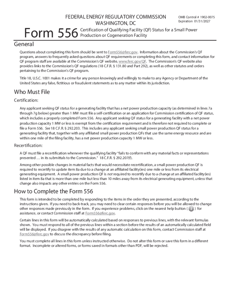 Fillable Online Certification of Qualifying Facility (qf) Status for a ...