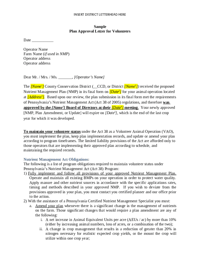Plan Approval Letter for Volunteers - extension psu Doc Template ...