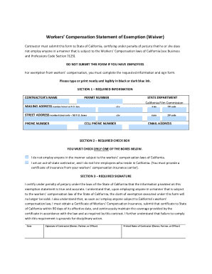 Fillable Online Workers’ Compensation Statement of Exemption Fax Email ...