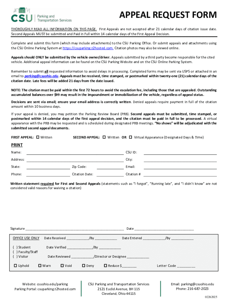 Fillable Online Citation Appeal Request Fax Email Print - pdfFiller