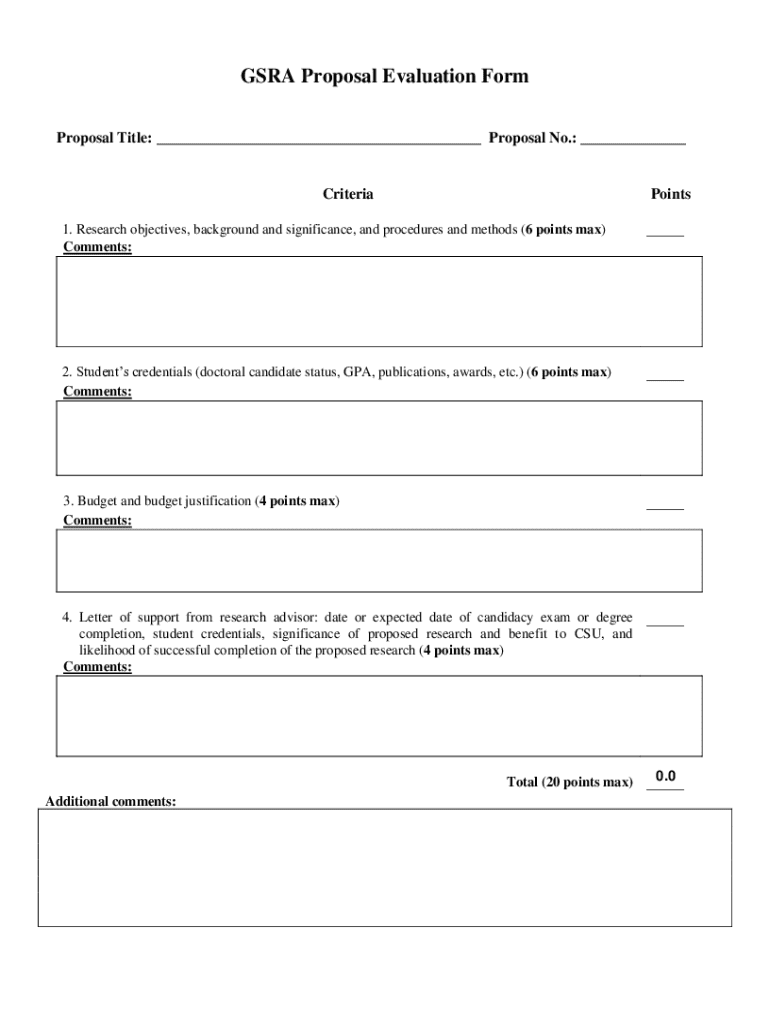 Fillable Online Gsra Proposal Evaluation Fax Email Print - pdfFiller