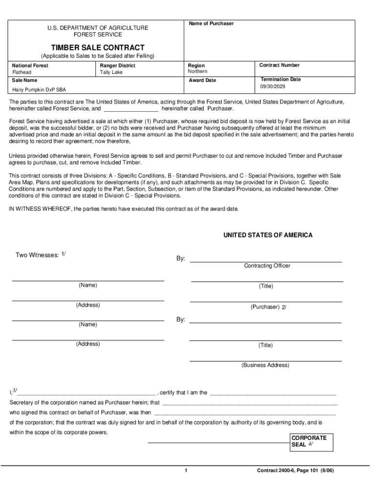 Fillable Online Timber Sale Contract (applicable to Sales to Be Scaled ...