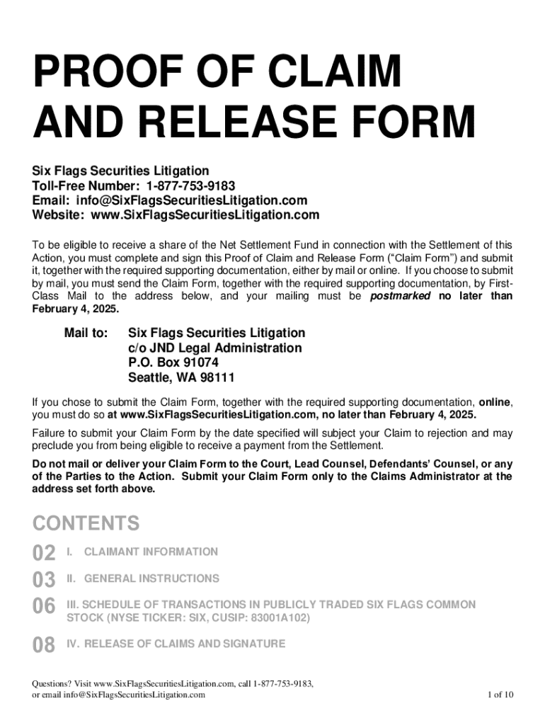 Fillable Online Six Flags Securities Litigation Fax Email Print - pdfFiller