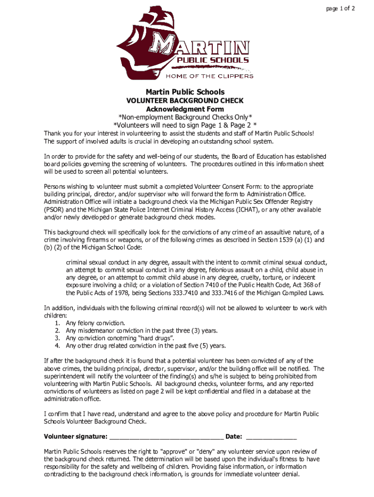Fillable Online Martin Public Schools Volunteer Background Check Fax Email Print - pdfFiller