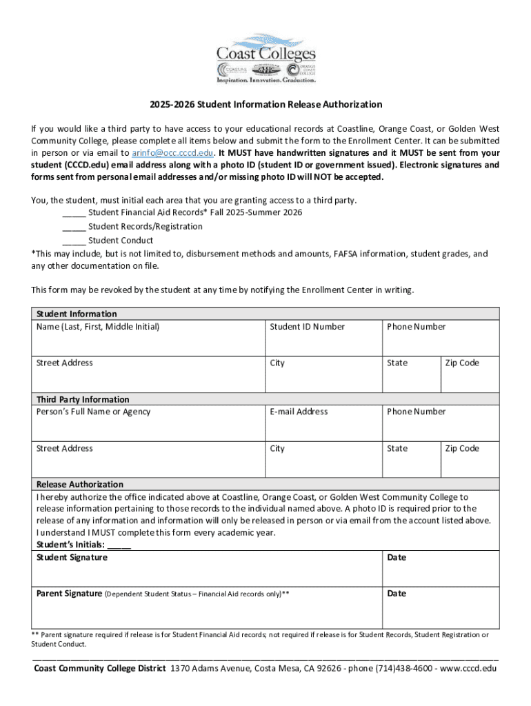 Fillable Online Student Information Release Authorization Fax Email Print - pdfFiller
