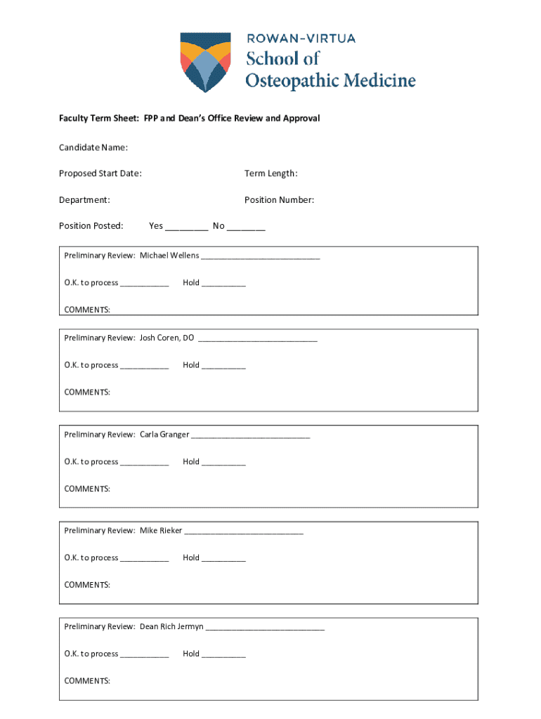 Fillable Online Faculty Term Sheet: Fpp and Dean’s Office Review and Approval Fax Email Print ...