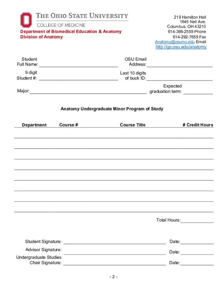 Fillable Online Anatomy Undergraduate Minor Program Fax Email Print - pdfFiller