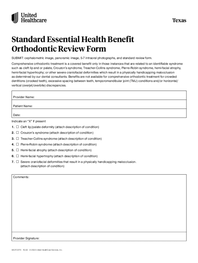 Fillable Online Standard Essential Health Benefit Orthodontic Review Form Fax Email Print ...