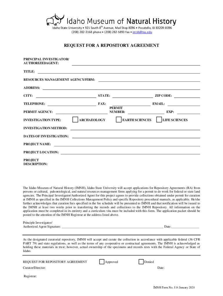 Fillable Online Repository Agreement Request Form Fax Email Print - pdfFiller