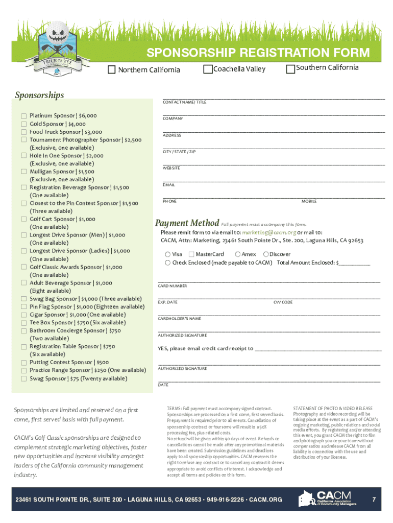 Fillable Online Sponsorship Registration for Cacm's Golf Classic Fax ...