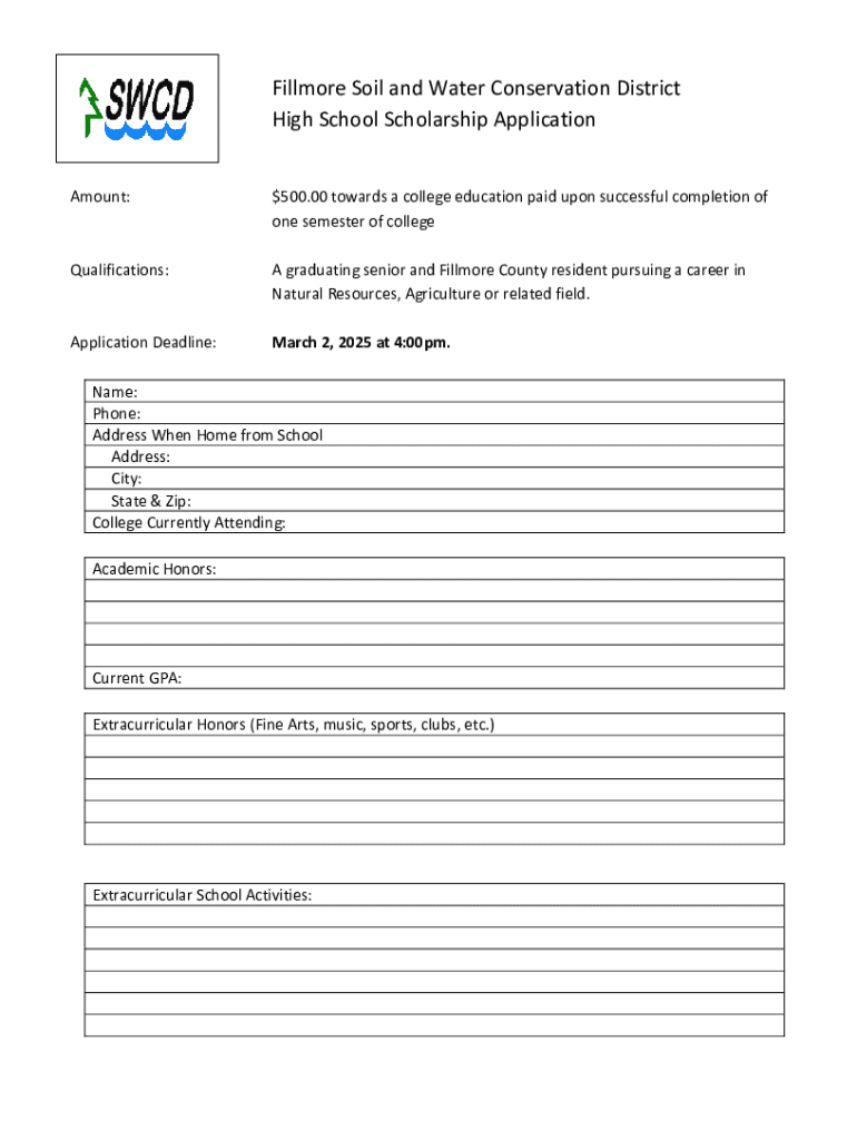 Fillable Online Fillmore Soil and Water Conservation District High ...