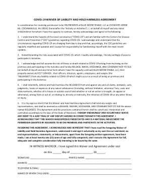 Fillable Online Covid-19 Liability Waiver Agreement Fax Email Print ...
