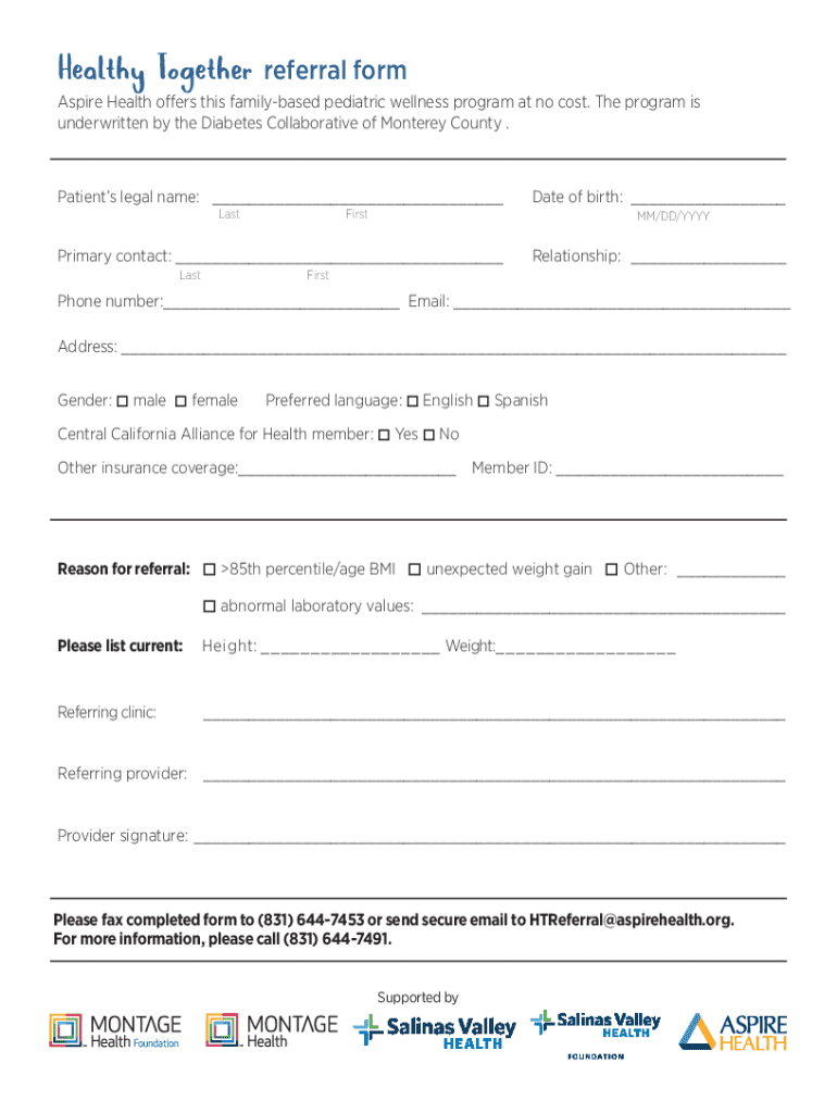 Fillable Online Healthy Together Referral Form Fax Email Print - pdfFiller