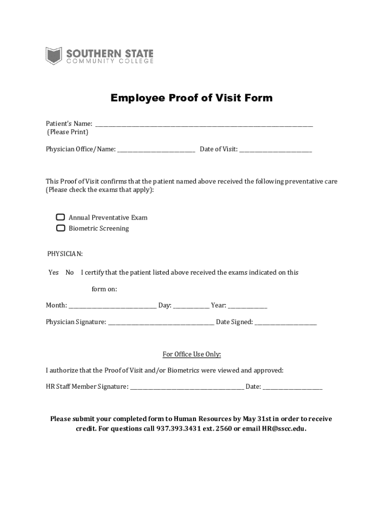 Fillable Online Proof of Visit for Preventative Care Fax Email Print - pdfFiller