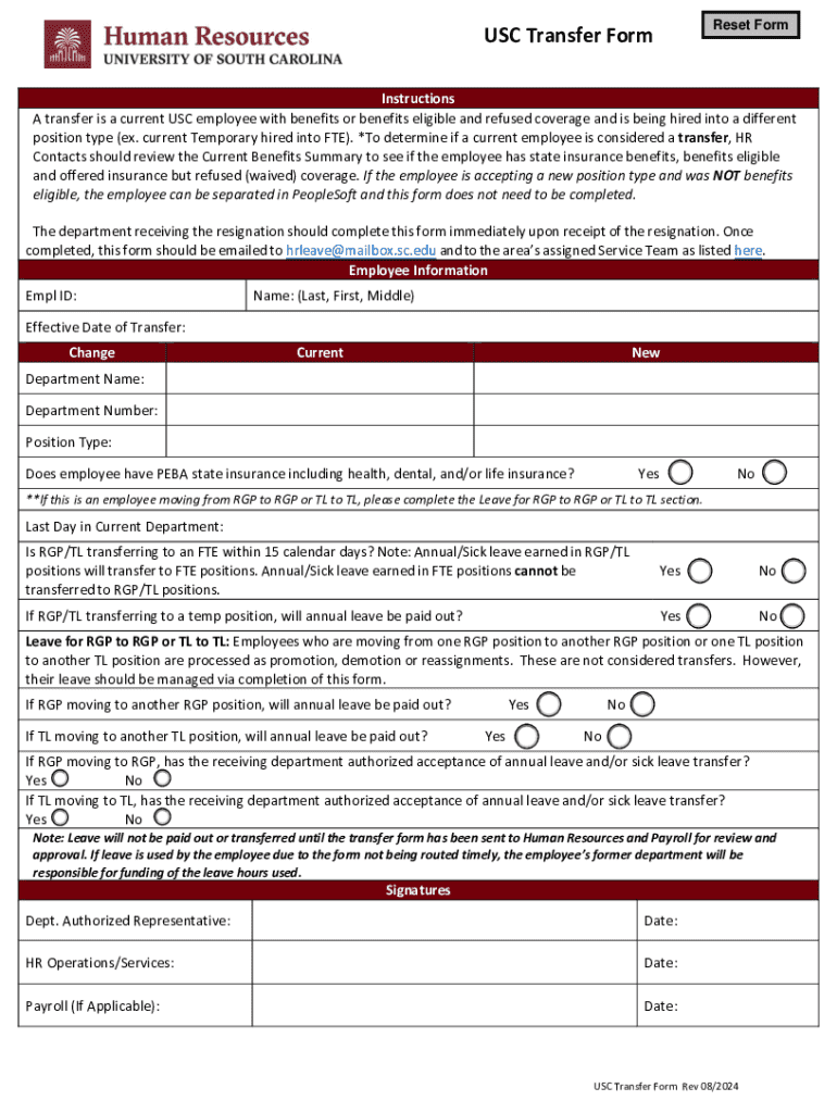 Fillable Online Usc Transfer Form Fax Email Print - pdfFiller