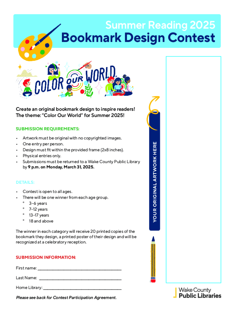 Fillable Online Summer Reading 2025 Bookmark Design Contest Fax Email ...