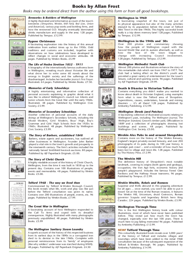 Fillable Online Order Form for Books by Allan Frost Fax Email Print - pdfFiller