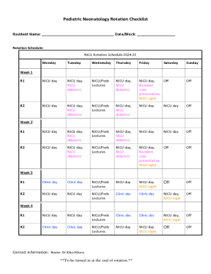 Fillable Online Pediatric Neonatology Rotation Schedule and ...